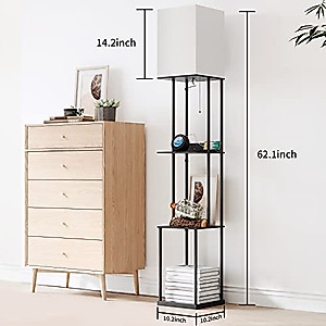 SUNMORY Floor Lamp with Shelves, Modern Iron Standing Lamp with 2 USB Ports and 1 Power Outlet, Floor Lamps with 2 Protruding Panel and 3-Way LED Bulb for Living Room,Bedroom. (Black)