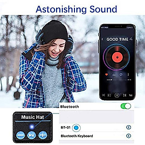 BULYPAZY Bluetooth Beanie Hat Men Women Gifts, Bluetooth 5.0 Wireless Music Beanie with Detachable Built-in Mic, Idea Gifts for Men/Women Outdoor Sports Valentines Day（Black）