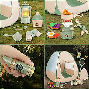 CIUGEO 48 PCS Kids Camping Set with Tent, Pop Up Tent with Camping Gear for Kids Play Tent Indoor Outdoor Pretend Play Set for Toddler Boys Girls Age 3-6