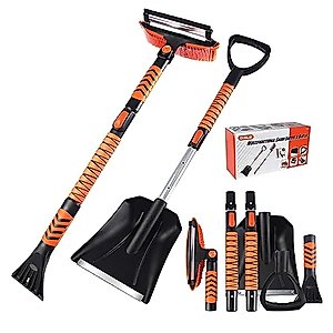 Qunlei 42" Extendable Snow Brush,Ice Scraper, and Snow Shovel-Two Poles with Foam Grip,Pivoting Brush Head-Ultimate Multi-Purpose Snow Removal Tool for Cars,Trucks,SUVs