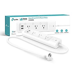 Kasa Smart Plug Power Strip KP303, Surge Protector with 3 Individually Controlled Smart Outlets and 2 USB Ports, Works with Alexa & Google Home, No Hub Required , White