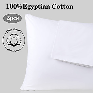 100% Egyptian Cotton Pillow Protectors Set of 2, 600 Thread Count King Size Bed Pillow Cases with Zipper, Sateen Weave Cooling Pillow Cases Quiet and Breathable Easy Care (2PCS, King, White)