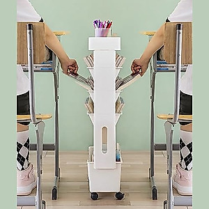 Lalaunicky 5 Tier Rolling Book Cart,Mobile Bookshelf with Wheels，Paper Cart and Rolling Homeschool Cart for Schools, Libraries, Offices, Homes, Children's Rooms (Green)