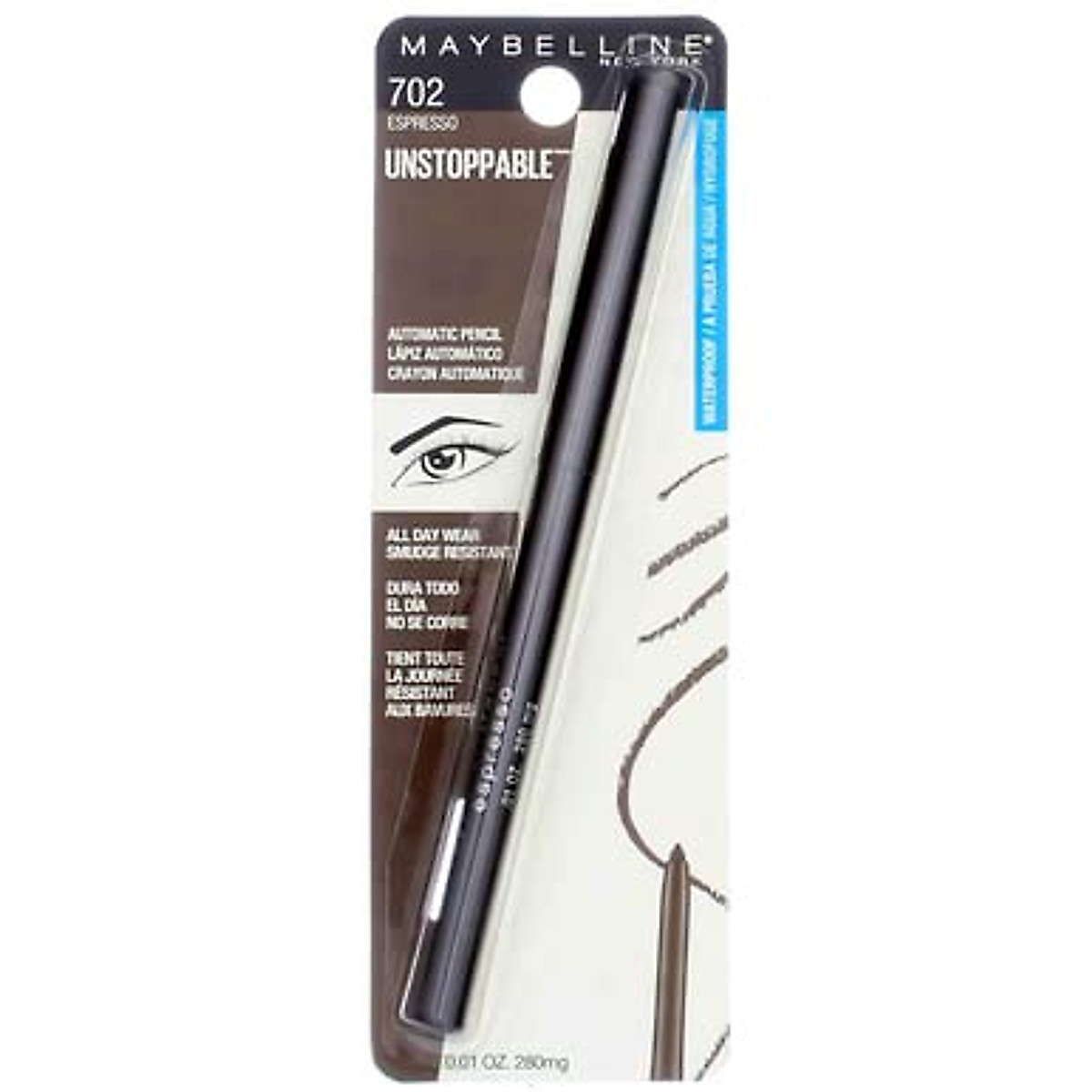 Maybelline Unstoppable Unstoppable Smudge-Proof Eyeliner, Waterproof, Espresso [702], 0.01 oz (Pack of 2)