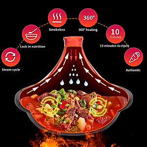 Enameled Cast Iron Tagine Moroccan with Silicone Gloves 2.7 Quart with Enamel Lid Pot Slow Cooker Tagine Pot Non-Stick Pot Without Lead Cooking Healthy Food (Green)