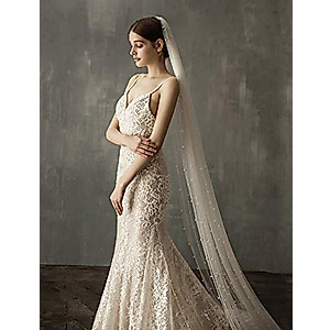 EllieHouse Womens Long Cathedral Length 1 Tier Pearl Ivory Wedding Bridal Veil With Metal Comb HD34IV