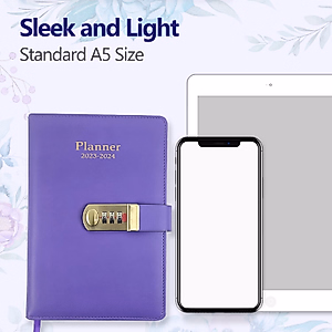 RHONZHAO 2023-2024 Weekly and Monthly Planner with Alphabetical Tabs and Lock. 5.8" x 8.2", 16 Months, Flexible Cover, Wirebound, Hardback edition (2023-2024, Purple)