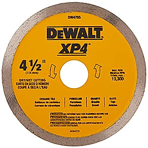 DEWALT Diamond Blade for Porcelain Tile, Wet/Dry, 4-1/2-Inch (DW4765) , Yellow