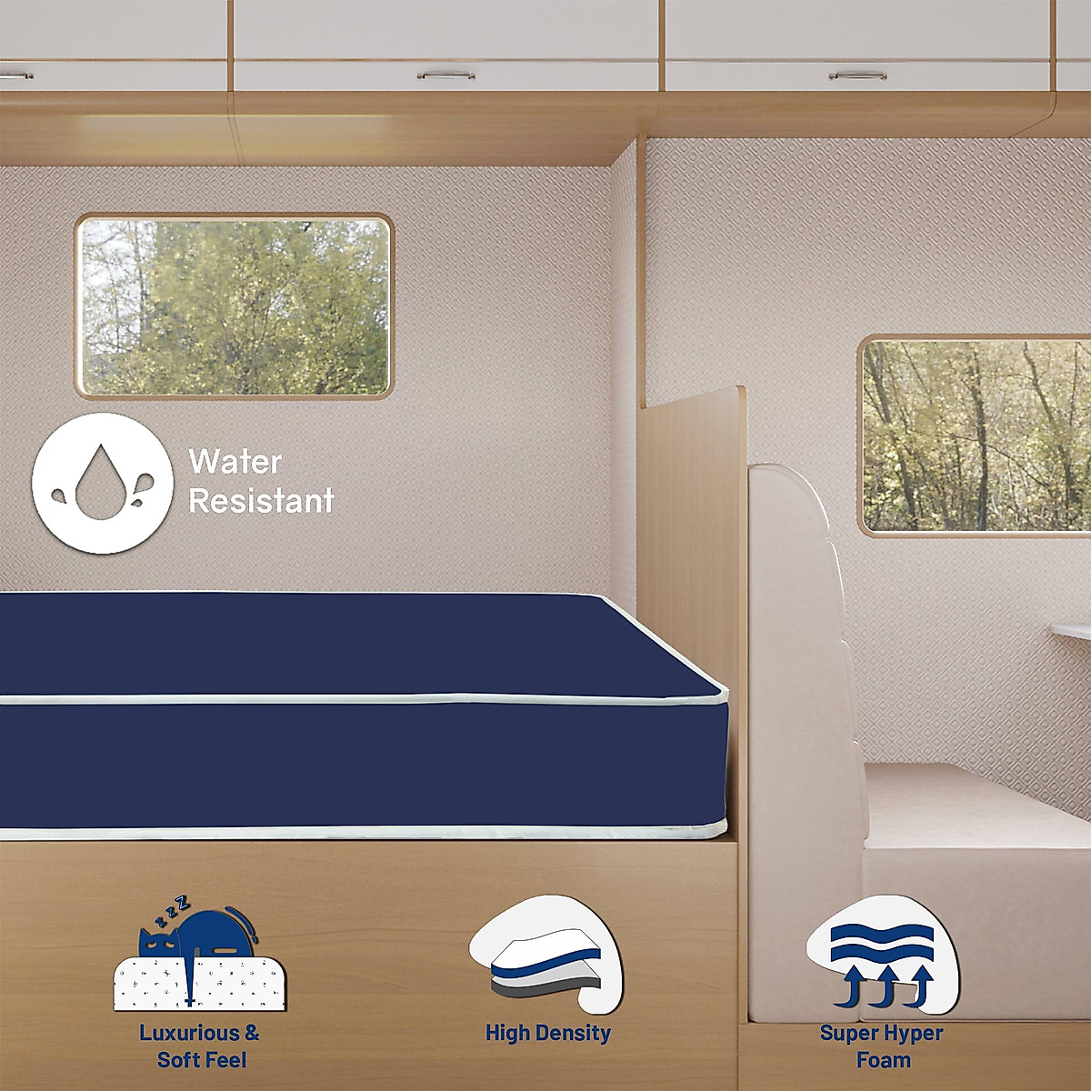 Greaton, 8-Inch Medium Firm Water-Resistance Foam Vinyl Mattress, Easy to Clean, Comfortable & Noise Free, 75" x 36", Blue