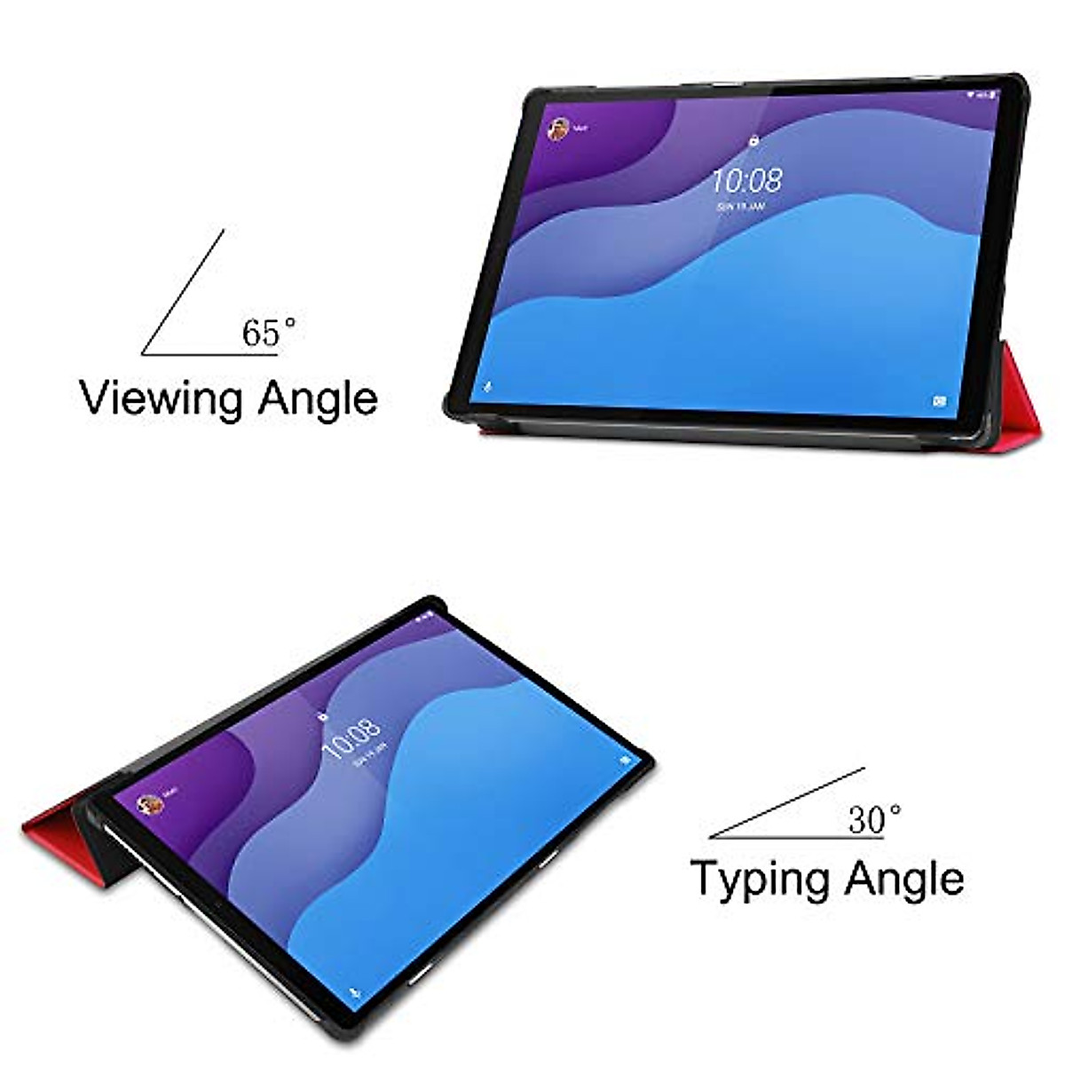 GWYLH Vegan Leather Case for Lenovo M10 HD 2nd Gen 10.1inch 2020 (TB-X306X/TB-X306F), Light Weight Slim Tri-Fold Case Magnetic Cover Stand Red
