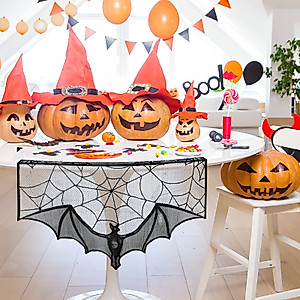 Tatuo 3 Pieces Halloween Valances Halloween Windows Decorations Black Lace Cobweb Mantle Scarf Spiderweb Fireplace Valances Cover Halloween Party Decorations