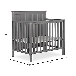 Dream On Me Ava 4-in-1 Convertible Mini Crib in Steel Grey, Greenguard Gold Certified, Non-Toxic Finish, Comes with 1" Mattress Pad, with 3 Mattress Height Settings