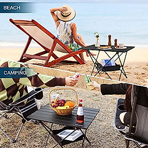 Keencamp Beach Table Compact Camping Folding Table Ultralight with Storage Portable Aluminum Outdoor Coffee Table Foldable for Travel Picnic Cooking Black 22" D x 15.82" W x 15.82" H