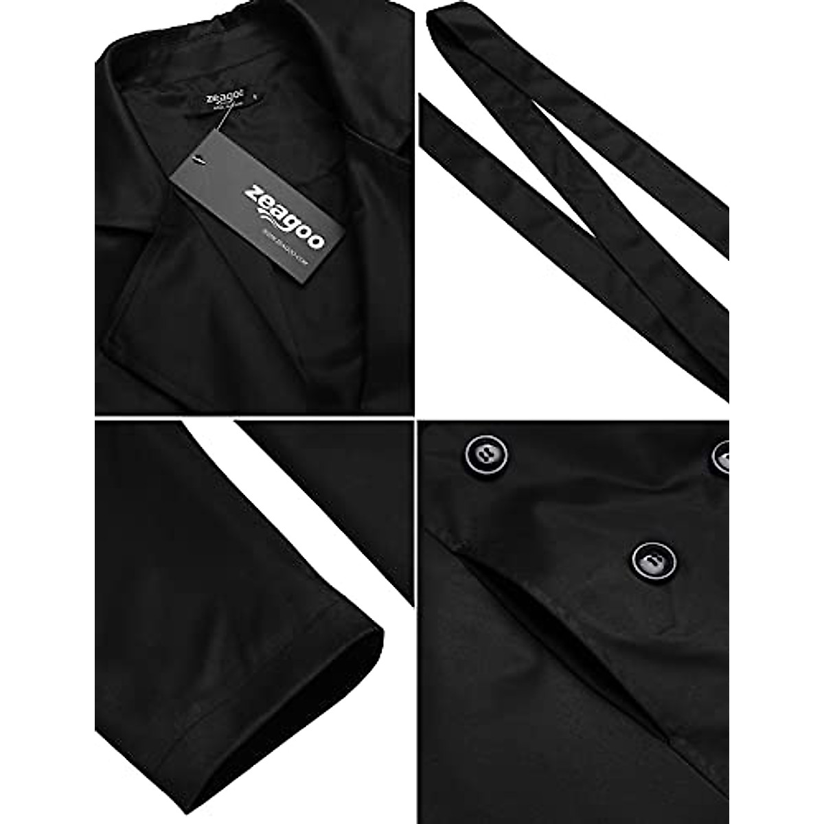 Zeagoo Women's Double-Breasted Long Trench Coat with Belt,Large,Black