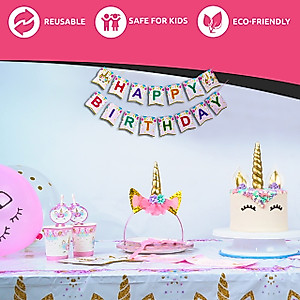 Unicorn Party Supplies Set - Serves 24 - Including Birthday Banner ,Large Tablecloth, Plates, Cups, Napkins, Straws , Headband, Sash, Unicorn Balloons & Much More.