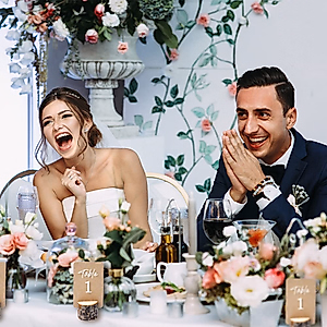 Mandala Crafts Wood Place Card Holders for Table - Wooden Card Holder for Wedding Gift Table Photos Name Tags - 20 Rustic Wood Table Number Holders 30 Cards