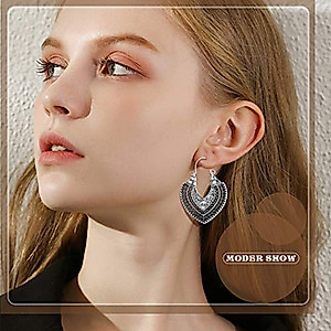 Florideco 6 Pairs Vintage Bohemian Drop Dangle Earrings Boho National Style Hollow Petal Heart Shaped Beaded Statement Earrings for Women Hypoallergenic Silver Jewelry