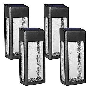 GOODFOEVER 4 Pack Solar Fence Lights Solar Post Accent Light/Wall Light for Outdoor, Yard, Fence, Porch and Garage, Body in Aluminum and Glass Waterproof