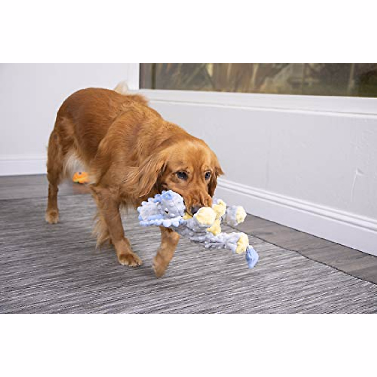 goDog Dinos Frills Squeaky Plush Dog Toy, Chew Guard Technology - Gray, Large