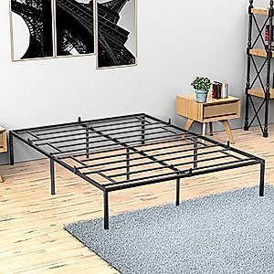 IDEALHOUSE Queen Metal Platform Bed Frame with Sturdy Steel Bed Slats,Mattress Foundation No Box Spring Needed Large Storage Space Easy to Assemble Non-Shaking and Non-Noise Black (Model: C80)