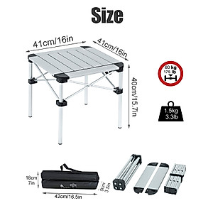 iClimb Lightweight Stable Alu. Folding Square Table Roll Up Top with Carry Bag for Camping Picnic Backyards BBQ Camp Kitchen (Silver, S)