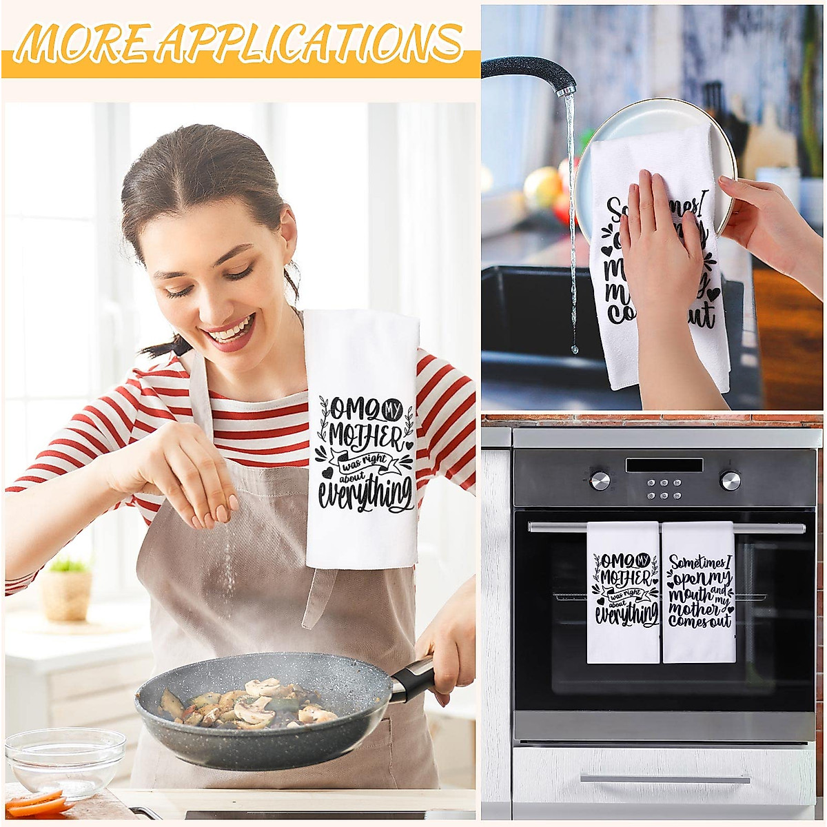 7 Pieces Mom Gifts Set Including 2 Pieces Mom Kitchen Towels Mom Dish Towels and 5 Pieces Bamboo Utensils for Mother's Day Mom Birthday Christmas Gifts