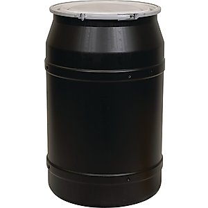 Eagle 55 Gallon Plastic Drum with Lid, Metal Lever-Lock, 36.4"x22.5", Open Head Lab Pack Drum Made of Durable, Lightweight HDPE, Withstands Weather and Chemicals, Made in USA, Black, 1656MBLK