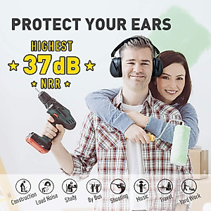 FRIEQ Noise Reduction Ear Muffs 37 dB Shooters Hearing Protection Headphones with LRPu Foam for Shooting, Music & Yard Work 2 Pack (Space Grey)