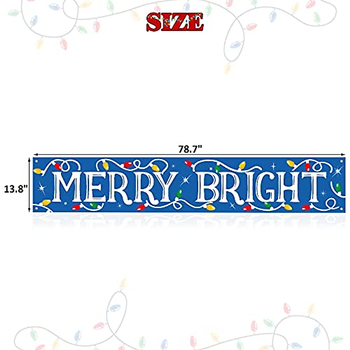 Merry Bright Banner Christmas Winter Holiday Fabric Garland Navy Blue Stars String Lights Hanging Sign Backdrop Photo Props for Wall Fence Fireplace Indoor Outdoor Home Decor Xmas Party Supplies