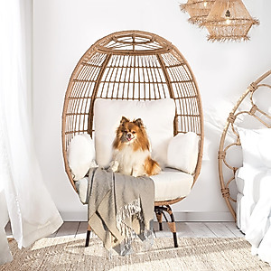 TYARDS Wicker Egg Chair, PE Rattan Chair with 4 Thicken Cushions, Patio Chairs 440 lbs Capacity, Oversized Indoor Outdoor Chairs with Strong Steel Frame Perfect for Balcony, Backyard, Living Room