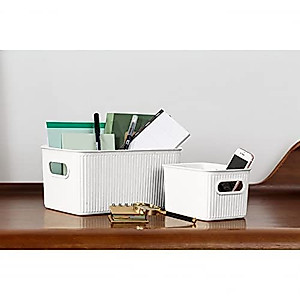 Superio Ribbed Plastic Storage Basket Organizer, Mist Blue and Grey, 15 Liter- Stackable Classic Closet Storage Bin for Shelf, Desk, Pantry- Store Toys, Clothes, Cosmetics,