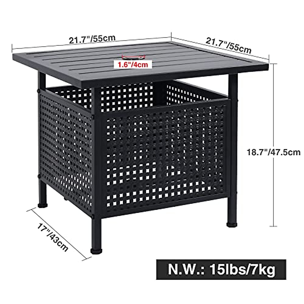 ALUPOM Patio Umbrella Table with 1.6 Inches Hole, Square Metal Patio Bistro Side Table Stand for Pool Garden Backyard,Black