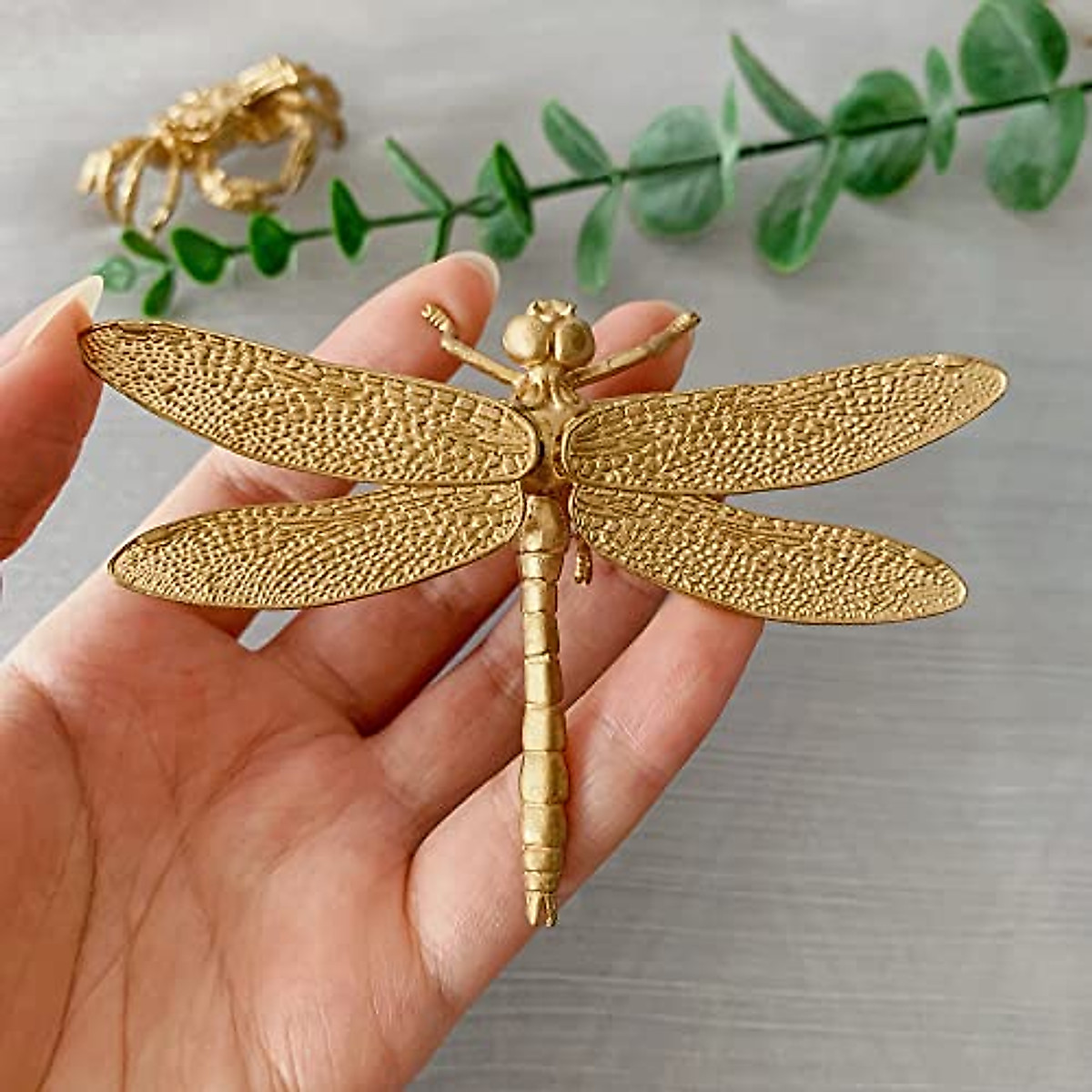 Gold Dragonfly Sculpture Solid Metal Insect Ornament Mini Insect Figurine for Home Office Garden Desktop Decor (Dragonfly)