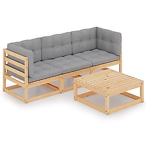YUHI-HQYD 4 Piece Patio Lounge Set with Cushions,Outdoor Sectional Sofa Conversation Set,Coffee Table for Yard and Bistro,Perfect for Patio, Garden, Porch, or Front Yard Area, Solid Pinewood