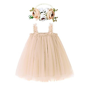Girls Tutu Flower Girl Dress Tulle Dress Baby Outfit Toddler Christmas Baby Dress, 18-24 Months Champagne