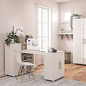 SystemBuild Evolution Camberly Hobby & Craft Desk w/Storage Cabinet in Ivory Oak