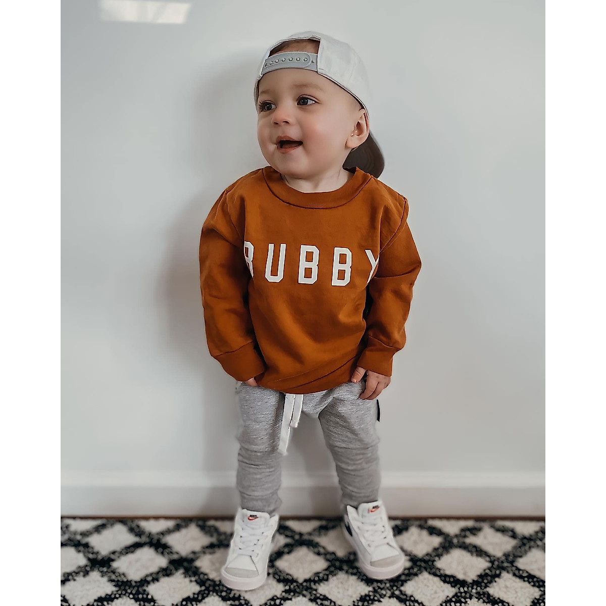 YOKJZJD Infant Toddler Baby Boy Fall Winter Outfits Letter Pullover Sweatshirt Long Sleeve T-Shirt Tops Pants Sweatsuit Clothes Set (Brown, 2-3T)