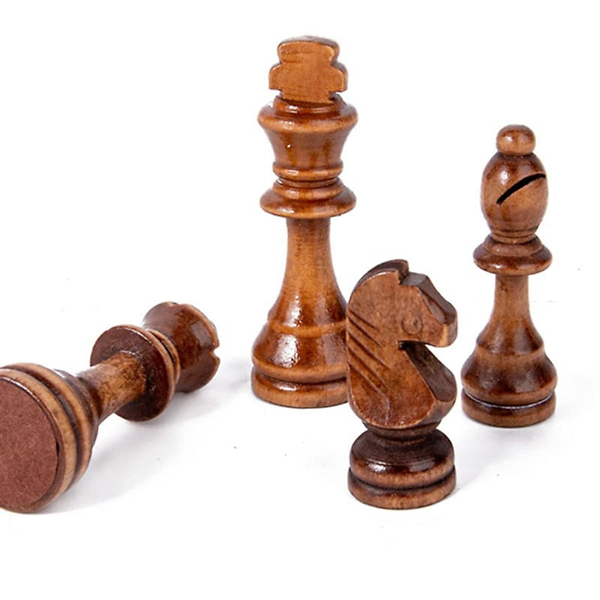 Wowwoody 4 King Height Wooden Chess Pieces (32+2 Extra Queens) Wooden Chess Pieces Tournament Staunton Wood Chessmen Pieces Only, Chess Game Pawns Figurine Pieces, Includes Storage Bag(11056)