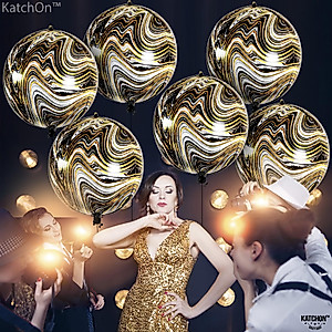 KatchOn, Black and Gold Marble Balloons - 22 Inch, Pack of 6 | Round 4D Marble Black and Gold Balloons, Gold and Black Balloons | Black Agate Balloons | Halloween Balloons for Halloween Decorations