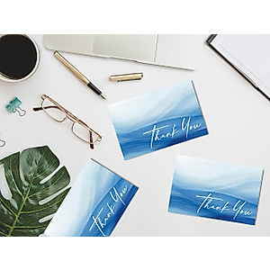 50 Pcs Thank You Cards With Envelopes Premium Quality Classy Thank You Notes Cards For All Occasions, Wedding, Baby Shower, Bridal Shower, Birthday, Engagement, Funeral, Beautiful Minimalistic Design, Blue With White Letters Bulk 4x6