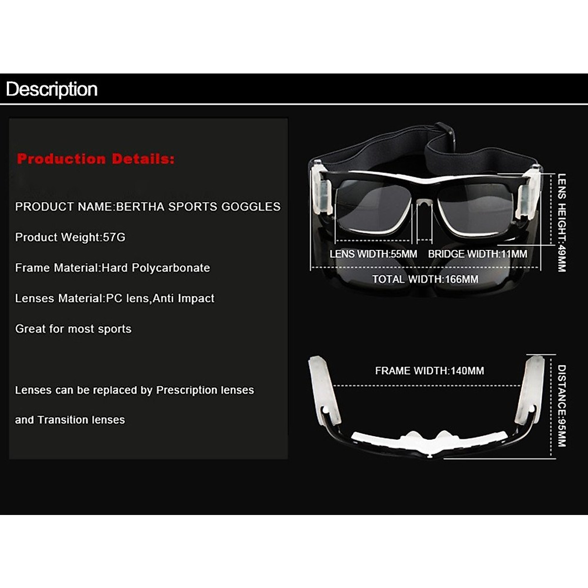 Kagogo Sports Goggles Protective Basketball Glasses Safety Goggles for Adults with Adjustable Strap for Basketball Football Volleyball Hockey Rugby (Black/Red001)