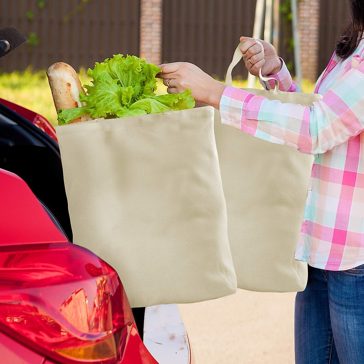 Jesty Crafts Heavy Duty Large Canvas Tote Bag with Large Bottom Gusset - 4 Pack of 12oz Reusable Canvas Grocery Bags - Perfect Canvas Bags for Crafts, HTV, Groceries, Shopping - 16H X 16W x 6.5D inch