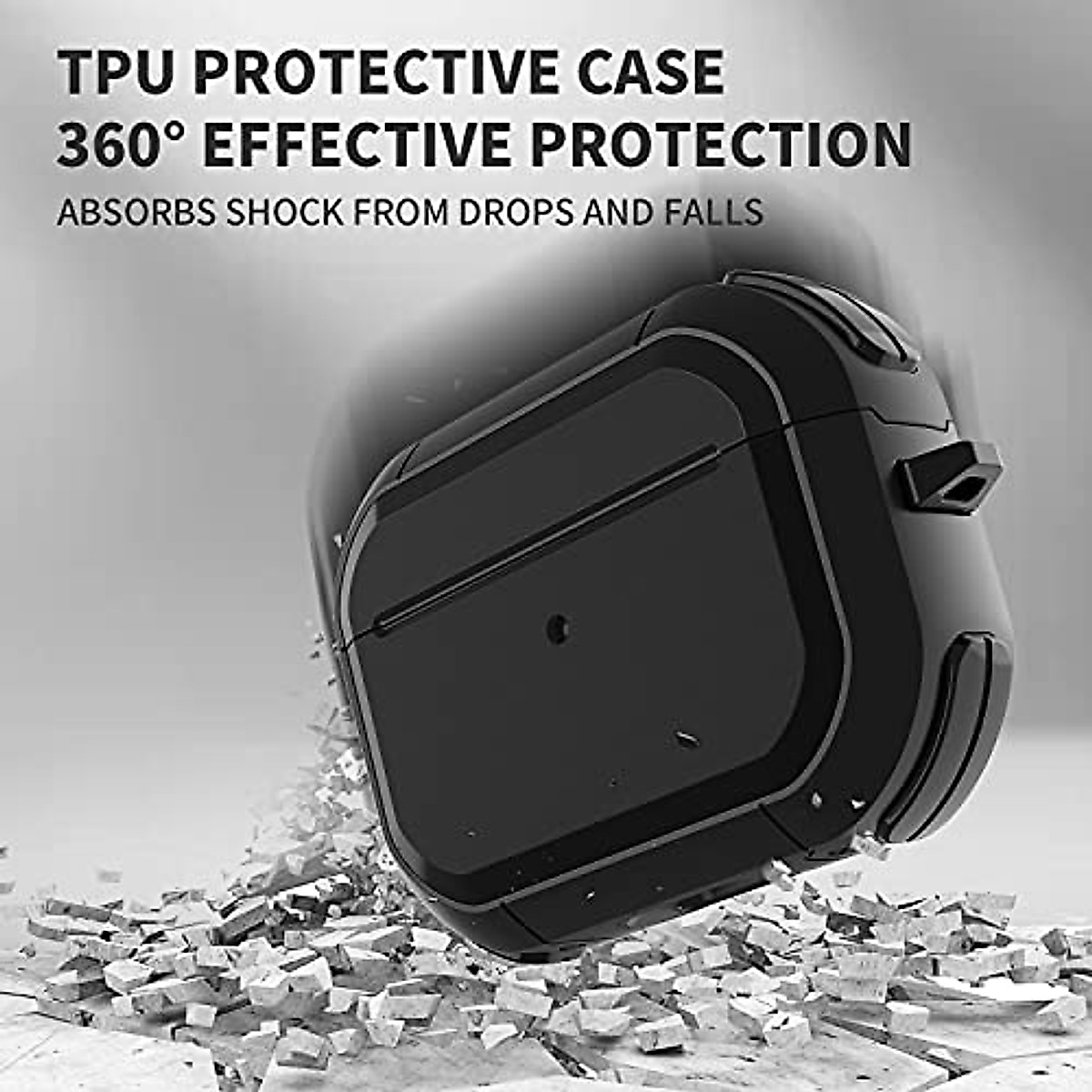 Winproo Armor Airpods Pro Case Cover with Keychain, Military Hard Shell Full-Body Shockproof Protective Case Skin for Airpods Pro [Black]