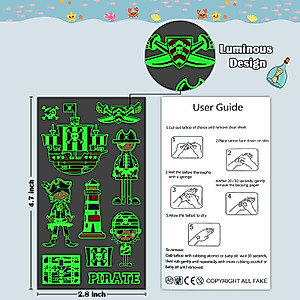 Cerlaza 100 Styles Luminous Pirate Party Supplies, Pirate Temporary Tattoos for Kids Birthday Party Favors Decorations, Fake Pirate Tattoos Stickers Accessories for Boys and Girls Toddlers Body Makeup