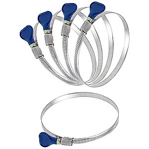 4 inch Thumb Screw Key Adjustable 304 Stainless Steel Hose Clamps, Pipe Clamp, Worm Gear Clamps, Dryer Vent Clamp, Dust Collection, Automotive, RV Clamp 5 pack (4" Hose Clamp 5 Pack)