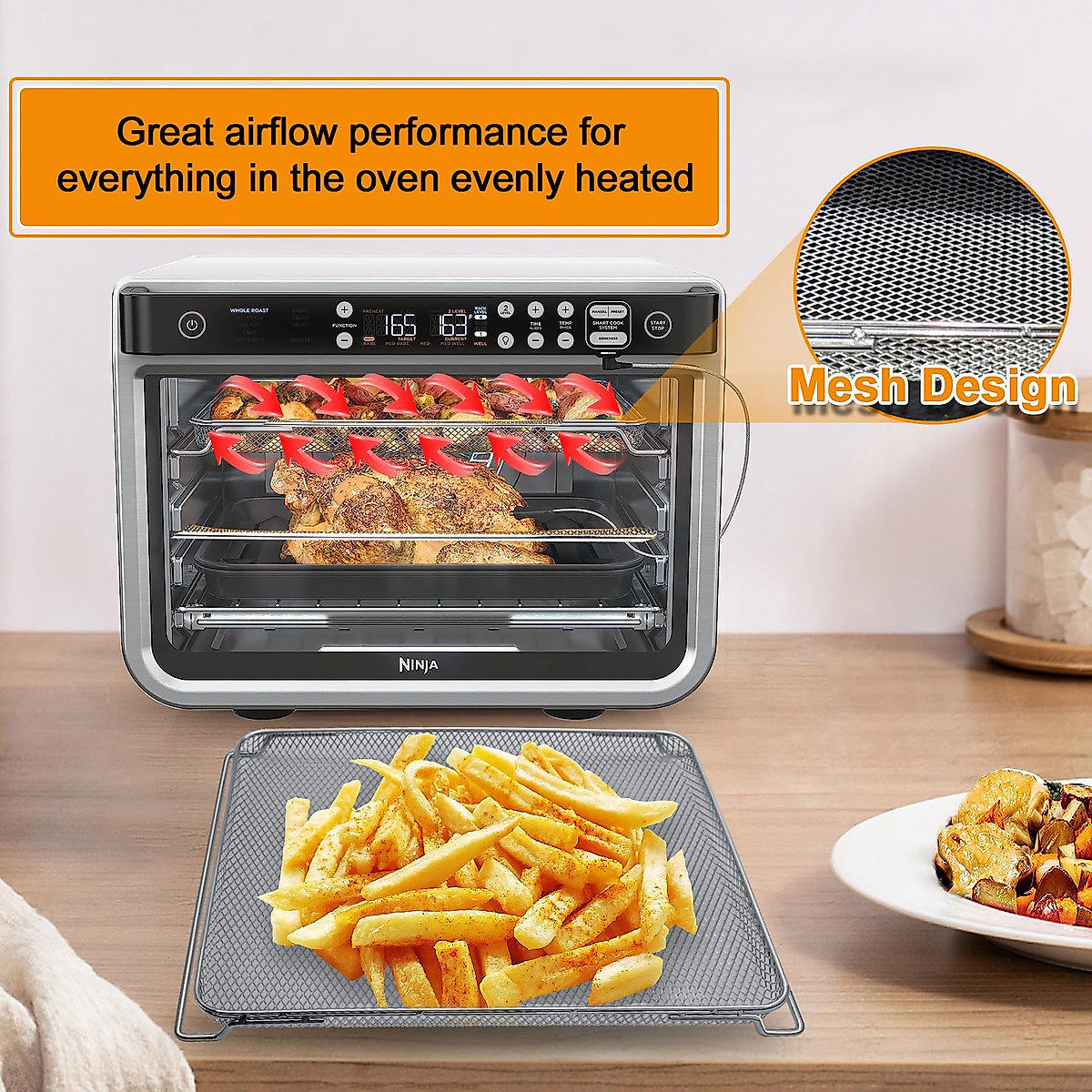 WARDFYT Air Fry Basket Replacement Compatible with Ninja Foodi Smart XL Pro Air Fry Oven, Replacement Mesh Basket for Ninja Foodie 10-in-1 Air Fryer, DT251 DT200 DT201 DT255CO DZ201C, Steel, Silver