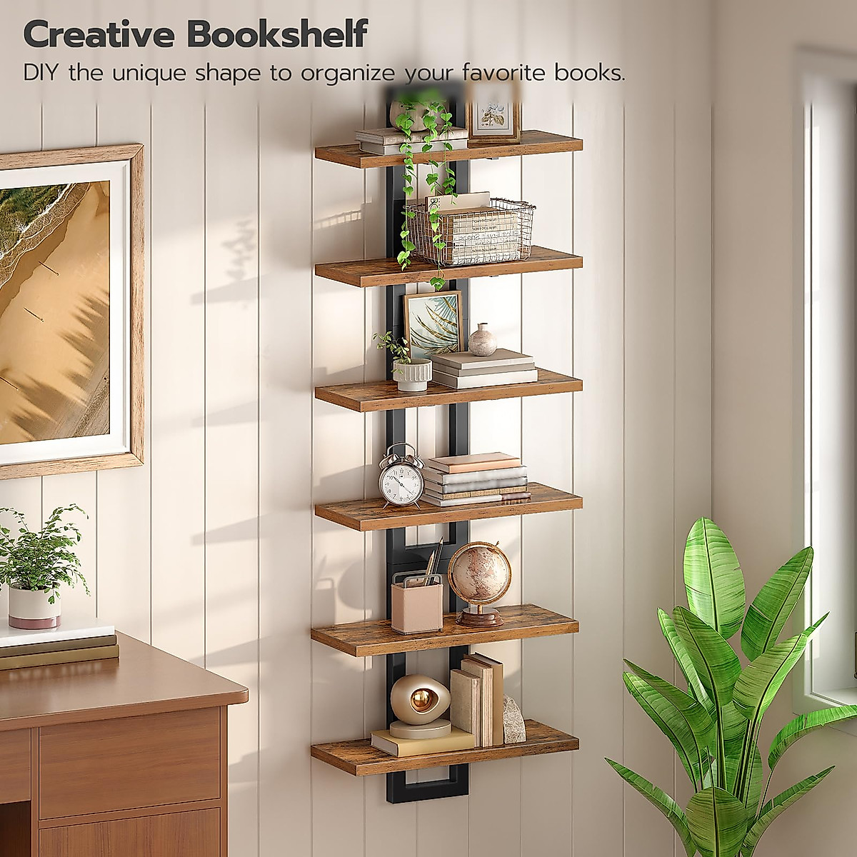 HOOBRO Floating Shelves, 15 Inch Wall Shelf Set of 3, Wall Mounted Storage Shelves 2-Tier, Hanging Bathroom Shelves, for Living Room, Bedroom, Bathroom, Kitchen, Rustic Brown and Black BF32BJP301