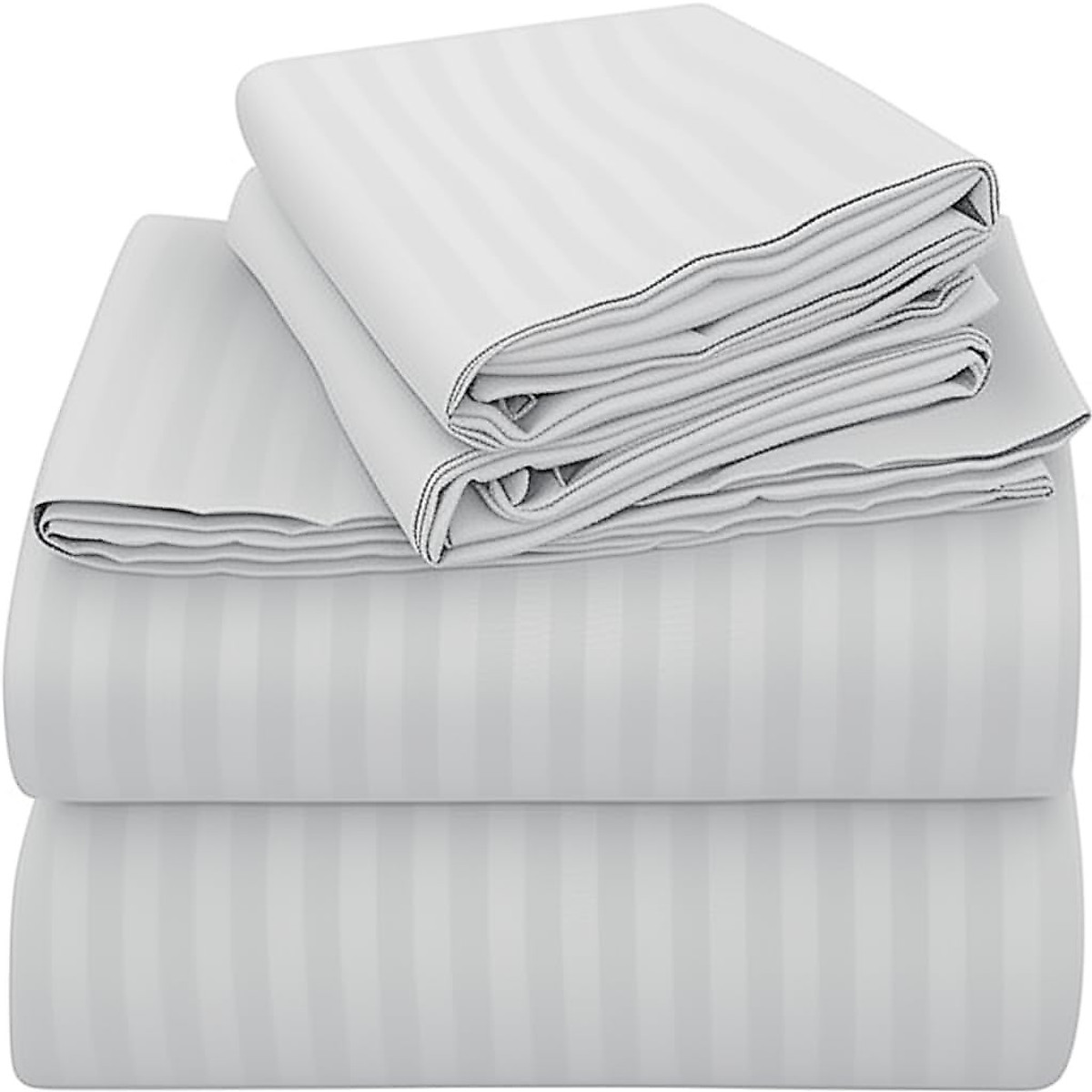 Cotton Full Size Sheets, 4 Piece Sheet Set, Deep Pocket up to 16", Sheet & Pillowcase Set, Deep Pocket Hotel Bed Sheets, Breathable & Cooling, Soft, Comfy and Quality Sheets (Striped,Grey,Full)