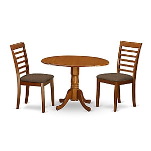 East West Furniture DLML3-SBR-C 3 Piece Set Contains a Round Dining Room Table with Dropleaf and 2 Linen Fabric Upholstered Kitchen Chairs, 42x42 Inch, Saddle Brown