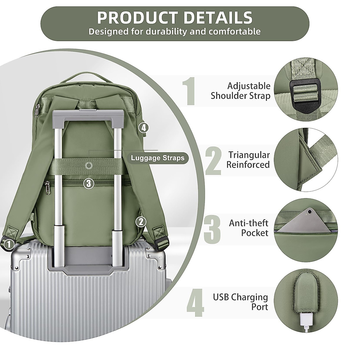 WEPLAN 17x10x9 United Airlines Personal Item Bag, Underseat Carry on Backpack, Waterproof Cabin Luggage Bag, Travel Essentials, Green